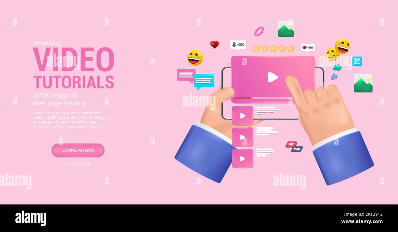 Video tutorials in App, Website or platform. 3D realistic cartoon Stock ...
