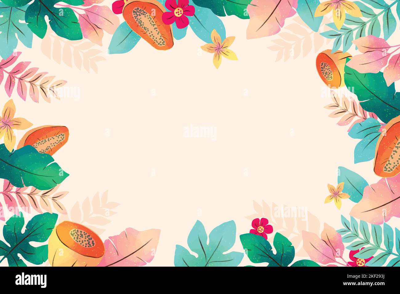 watercolor tropical summer background with vegetation vector design ...