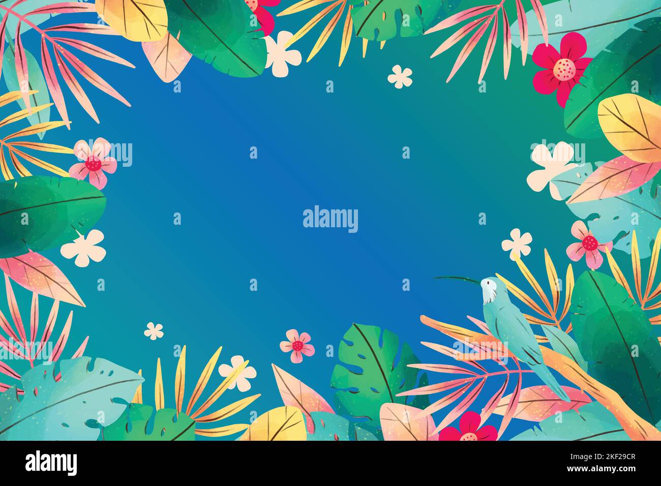 watercolor tropical summer background with vegetation vector design illustration Stock Vector ...