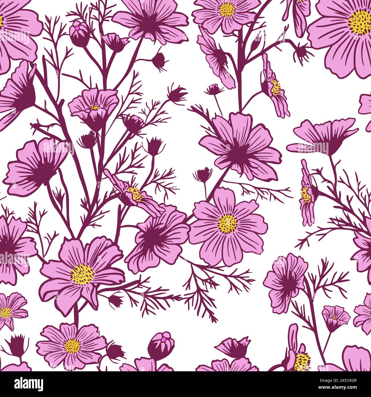 Cosmos flower seamless pattern. Vector illustration Stock Vector Image ...