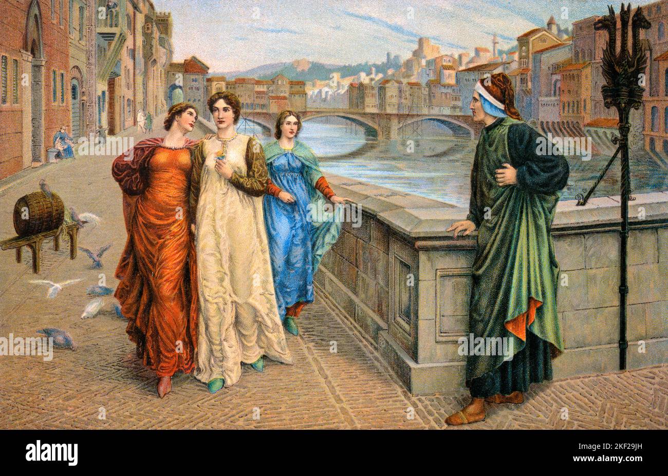 1280s PAINTING OF DANTE AND BEATRICE IN FLORENCE BY HENRY HOLIDAY IN ...