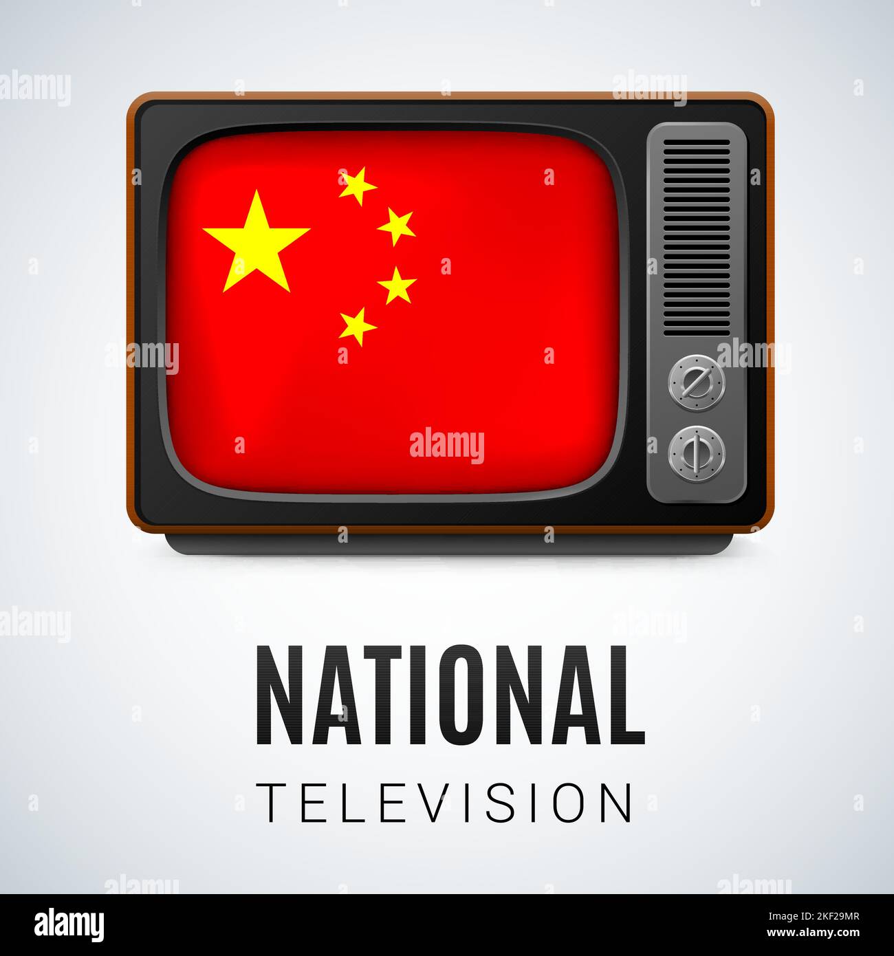 Vintage TV and Flag of China as Symbol National Television. Button with ...