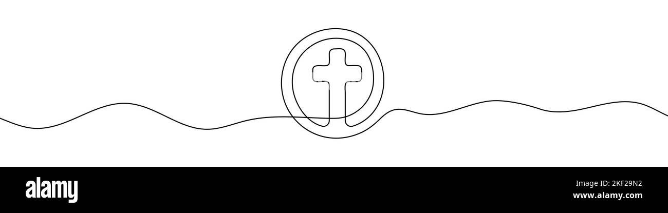 Continuous line drawing of christian cross. Religious cross one line ...
