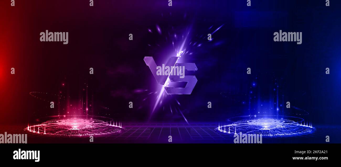Futuristic Versus Battle Banner - blank image. Red and Blue holograms ...