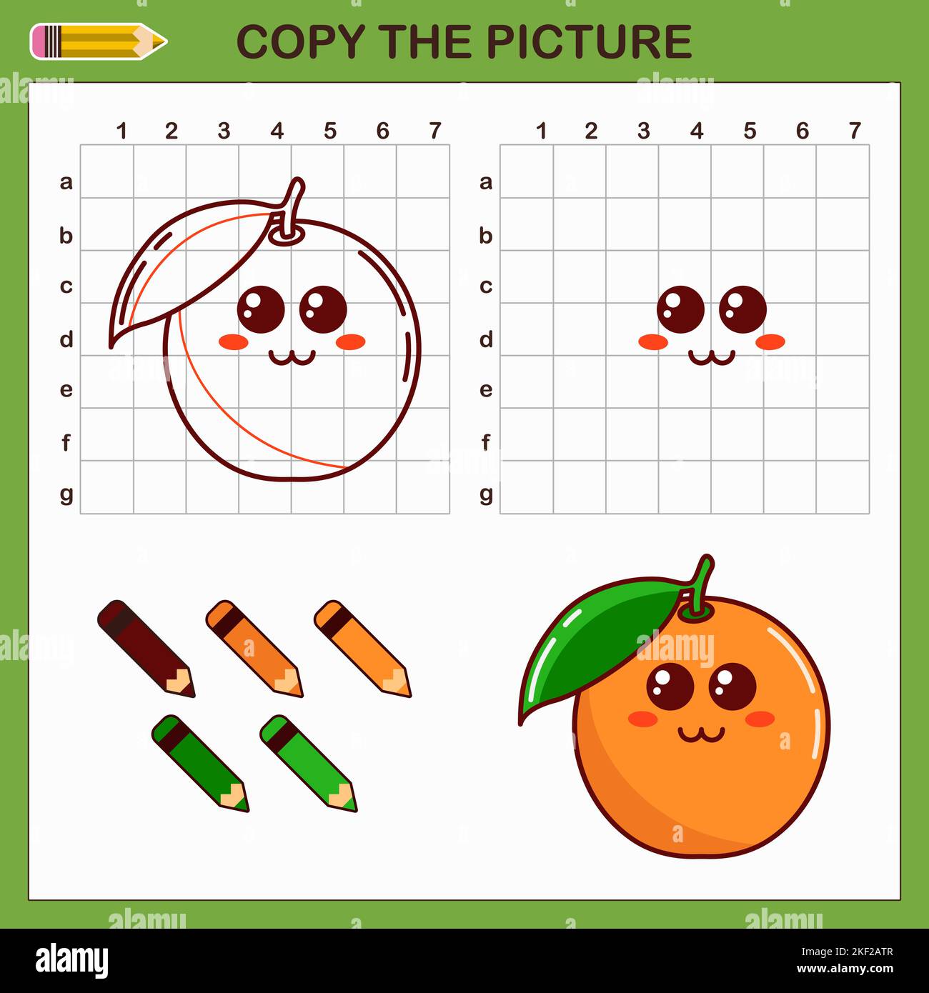 Copy drawing of Orange. Vector draw worksheet with cute orange Stock ...