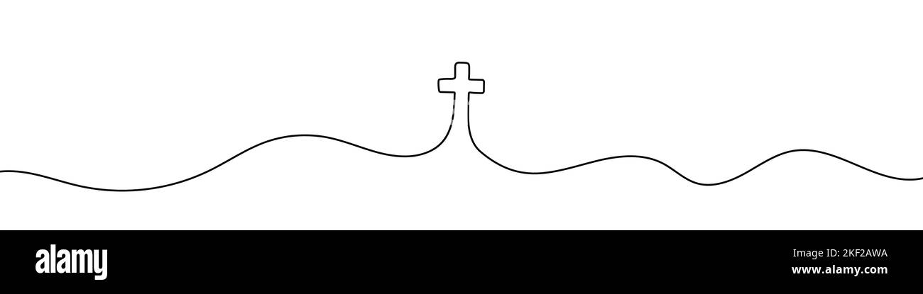 Continuous line drawing of christian cross. Religious cross one line ...