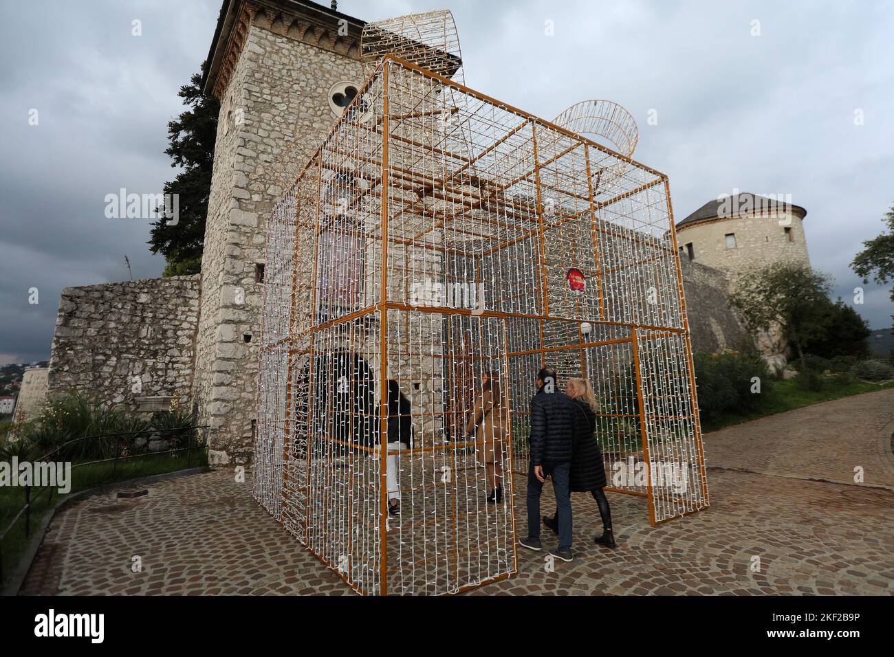 Trsat castle is decorated with lights and Christmas decorations for the ...