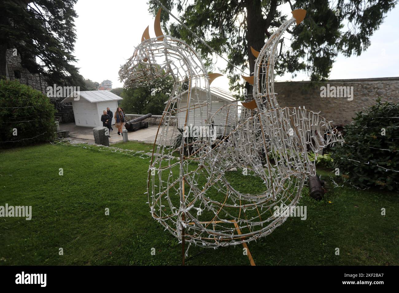 Trsat castle is decorated with lights and Christmas decorations for the ...