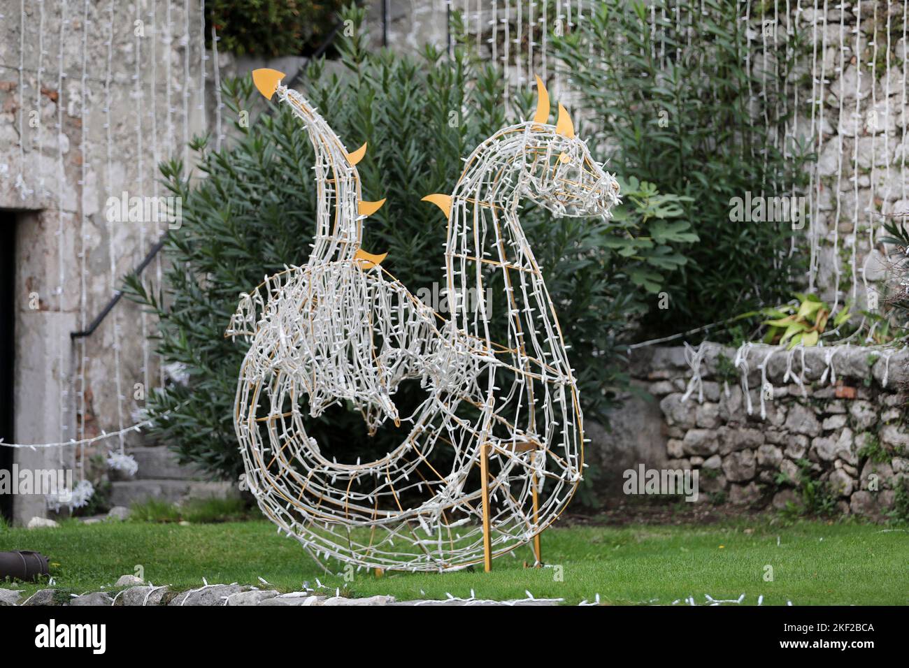 Trsat castle is decorated with lights and Christmas decorations for the ...