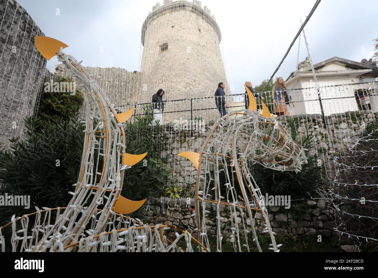 Trsat castle is decorated with lights and Christmas decorations for the ...