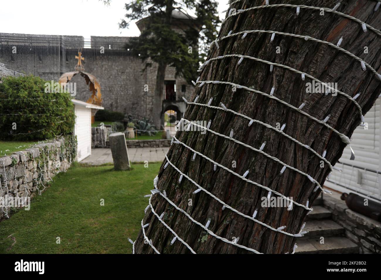 Trsat castle is decorated with lights and Christmas decorations for the ...