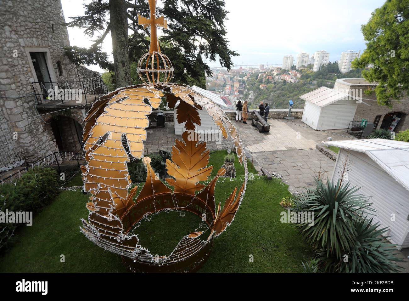 Trsat castle is decorated with lights and Christmas decorations for the ...
