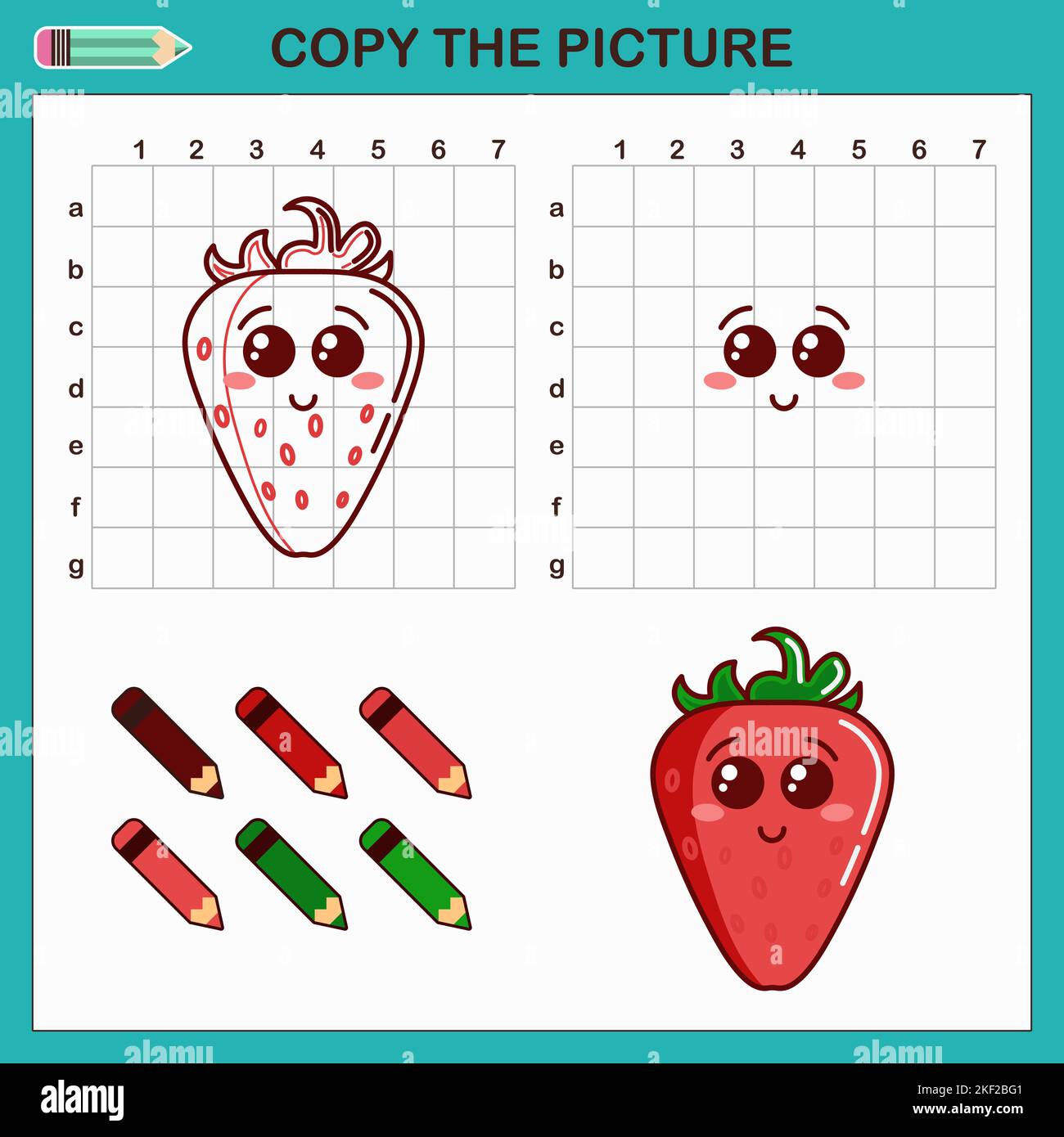 Copy drawing of Strawberry. Vector draw worksheet with cute strawberry ...