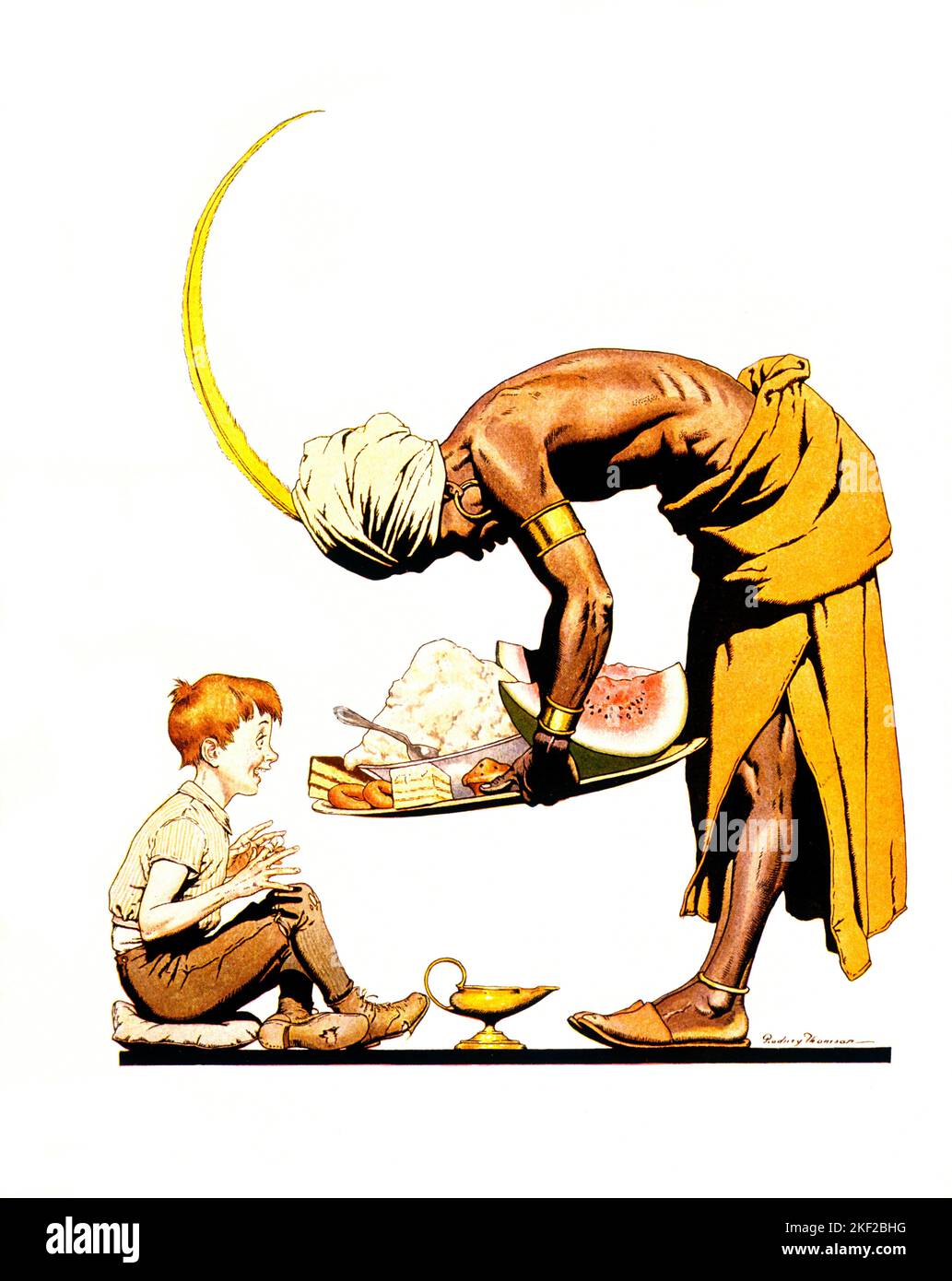 1910s A LAD AND THE WONDERFUL LAMP GENIE HOLDING PLATE OF CAKES ICE ...