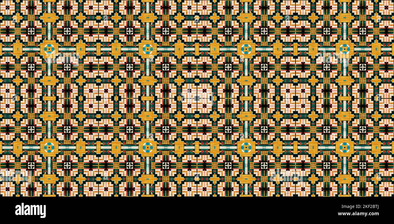 Traditional tile mosaic seamless border pattern print. Fabric effect ...