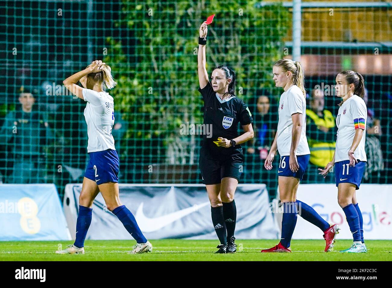 Murcia, Spain 20221115.Norway's Anja Soenstevold receives a red card ...