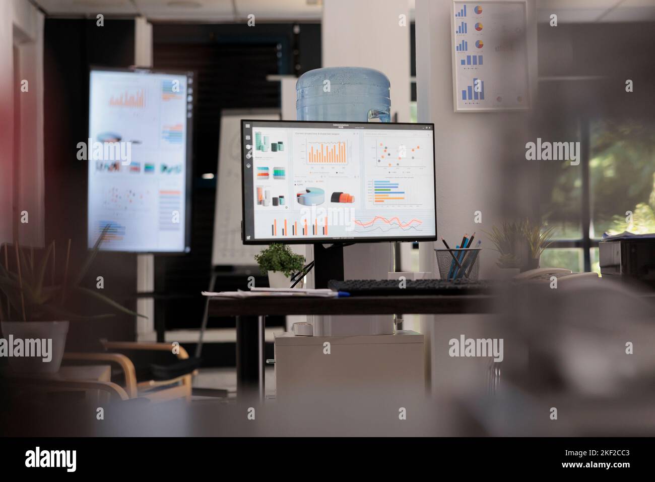 Financial data analysis company desk with graphical data on desktop ...