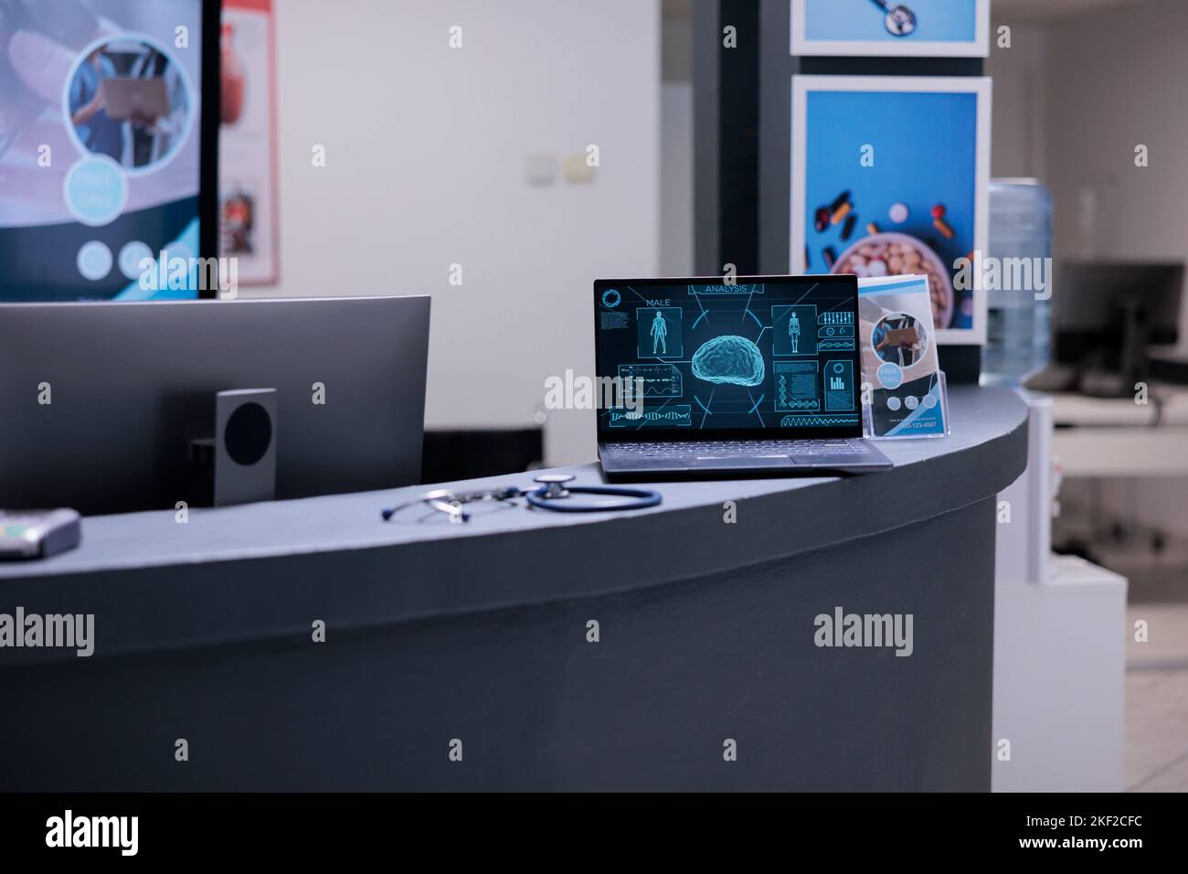 Computerized tomography showing brain activity. Personal laptop screen ...