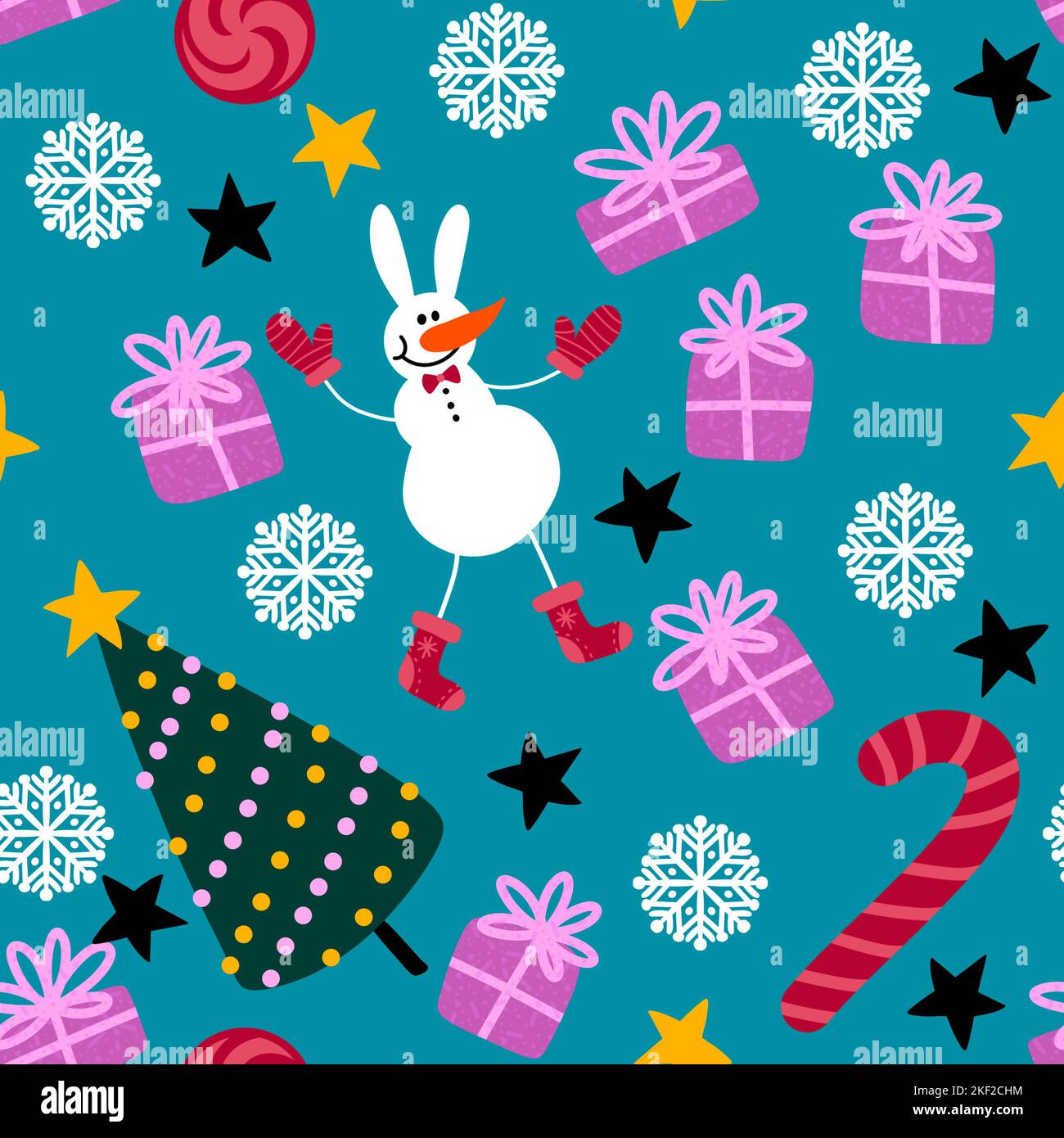 Winter seamless snowman and snowflakes pattern for Christmas wrapping ...