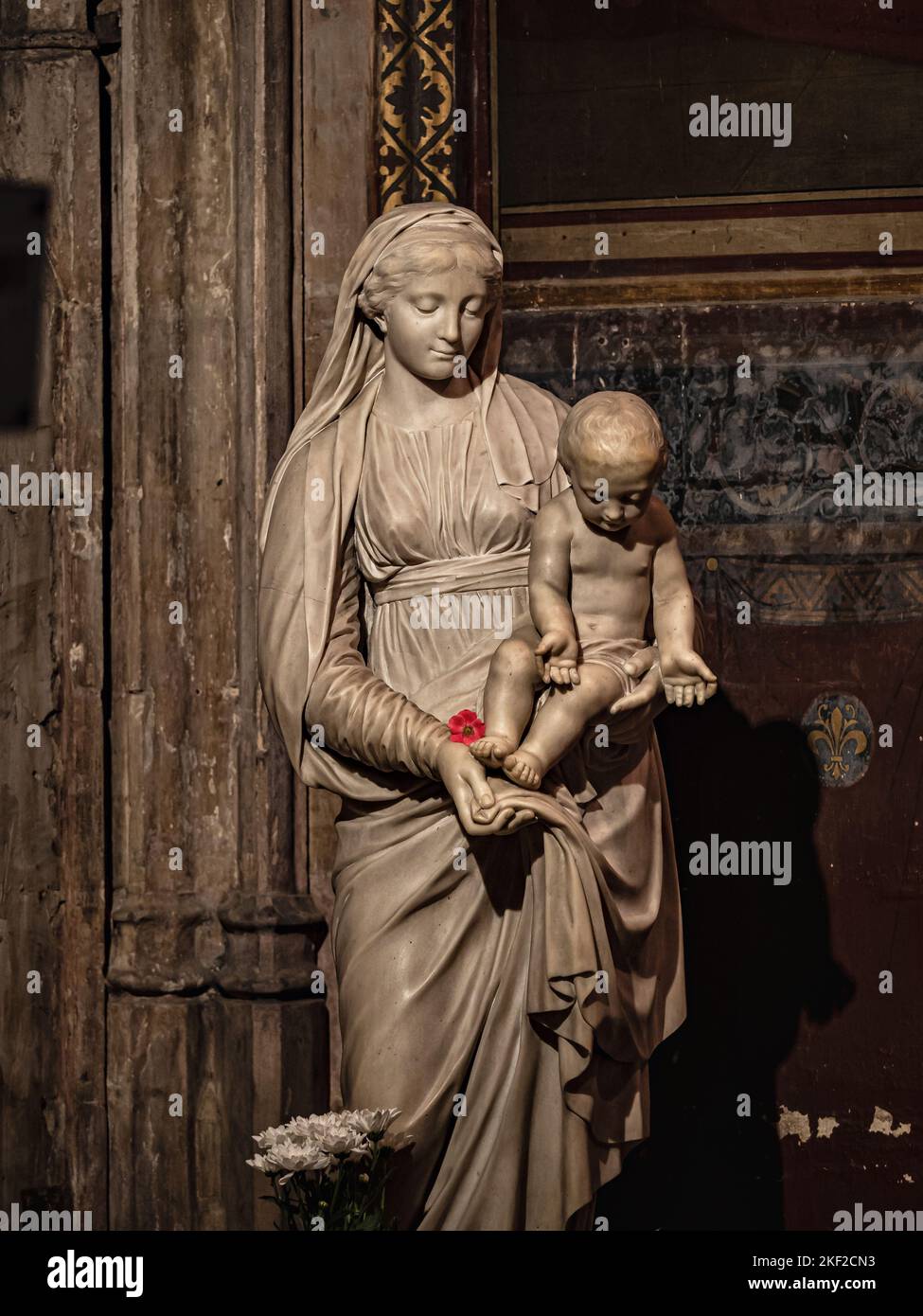 Ancient sculpture in one of the churches of Paris. Antique art. France ...