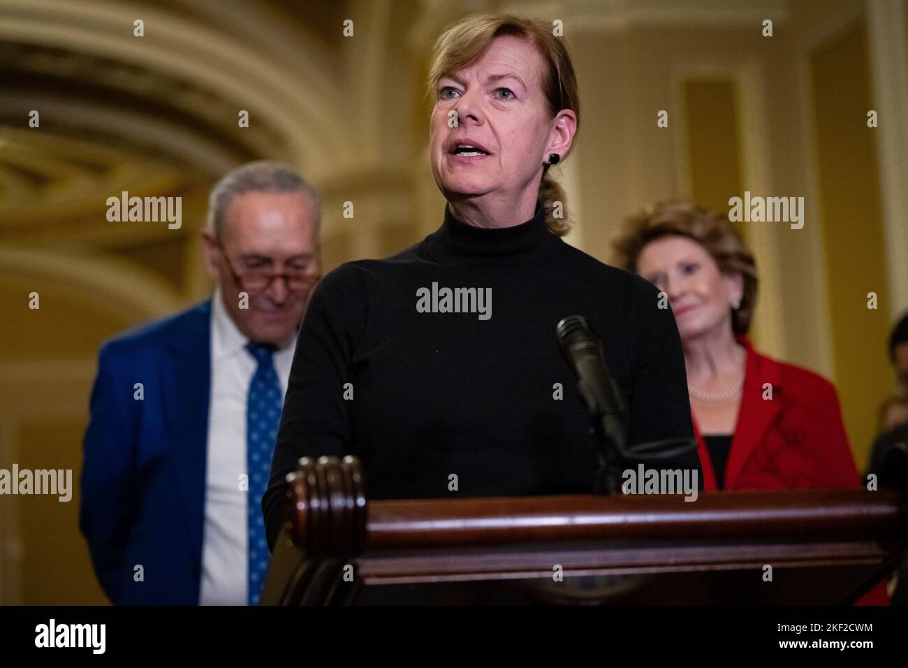 Senator Tammy Baldwin (D-WI) speaks to media during weekly Senate ...