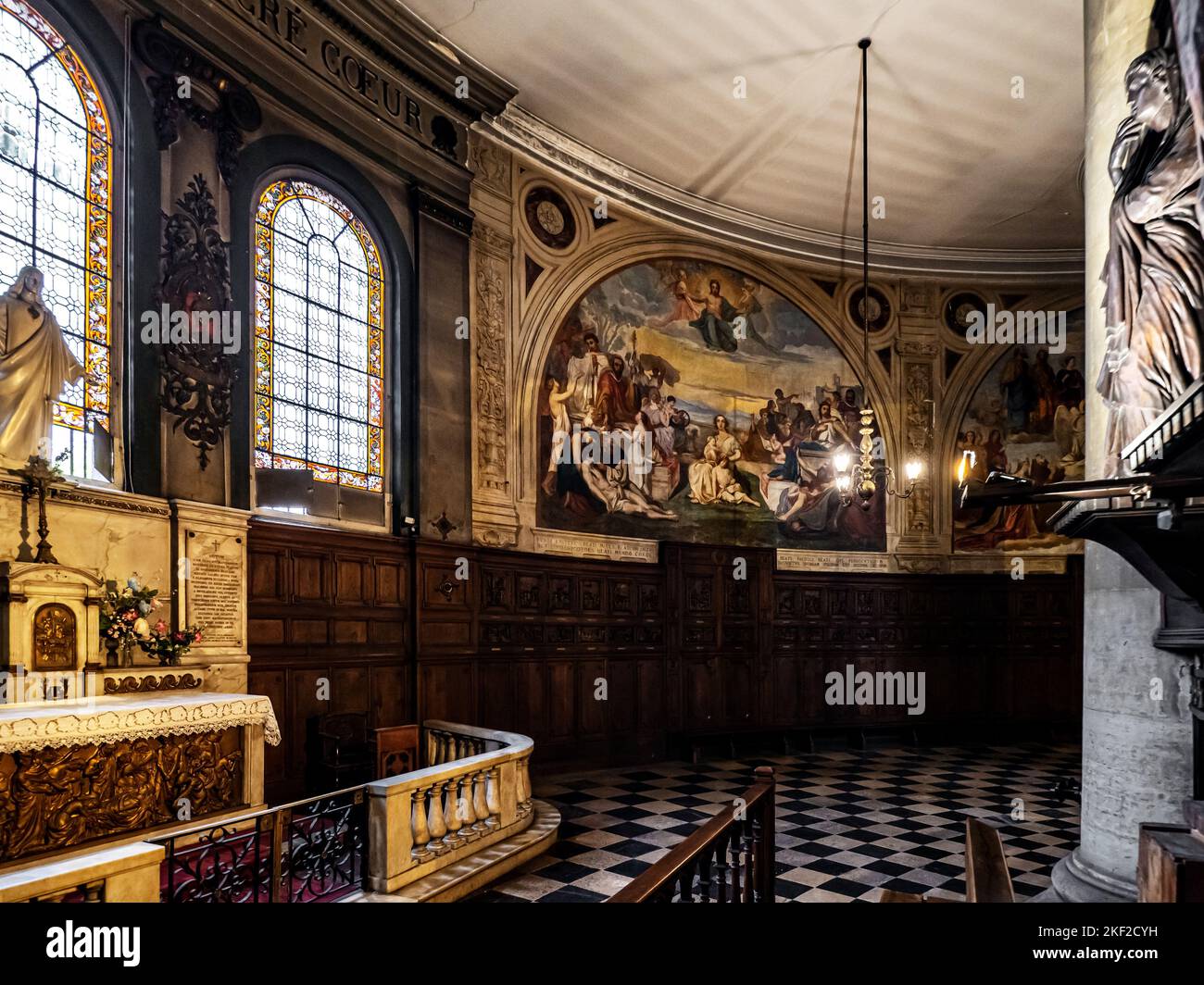Majestic church interior in Paris. Medieval art and architecture ...