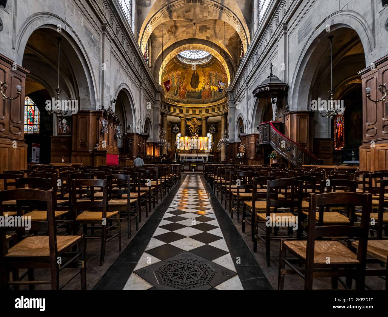 Majestic church interior in Paris. Medieval art and architecture ...