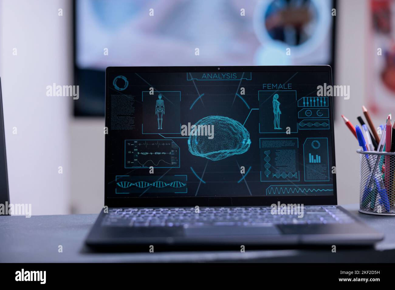 Close up of laptop screen showing analysis results and health status of ...