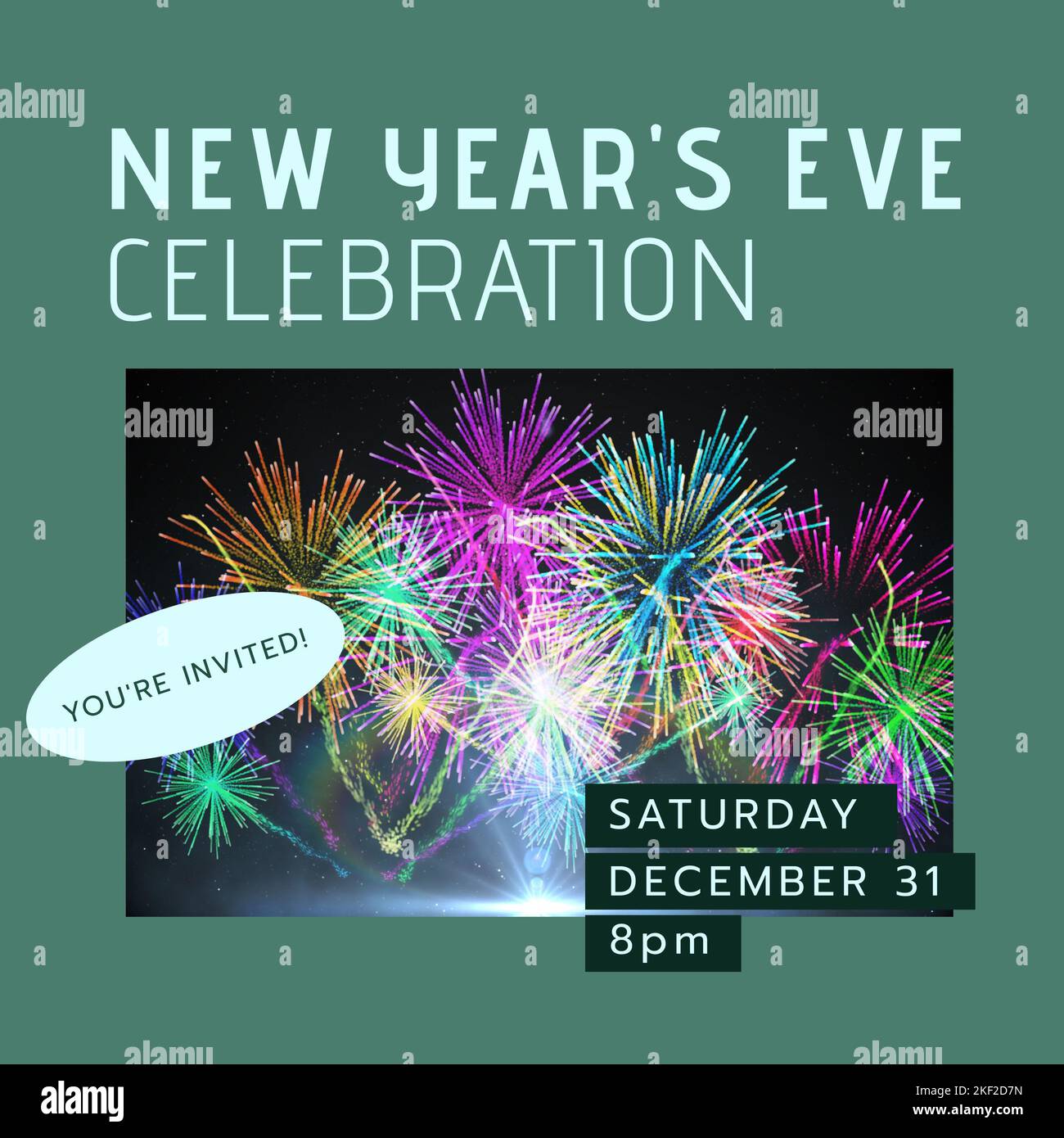Composition of new year's eve celebration text over fireworks Stock ...