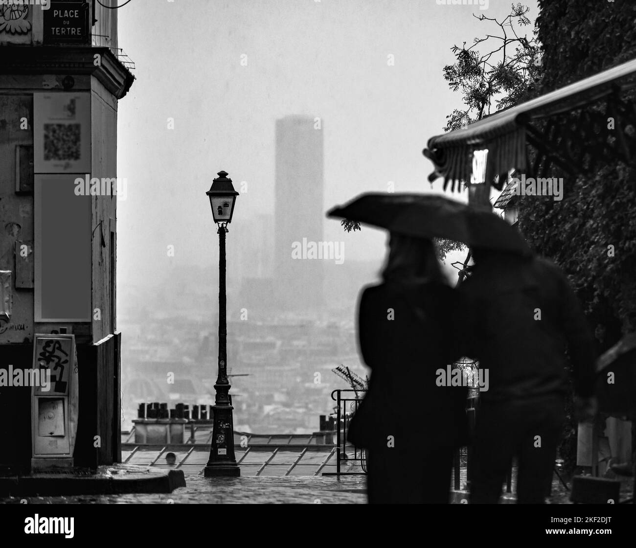 Rainy Paris. The atmosphere of romance and love in Montmartre. France ...