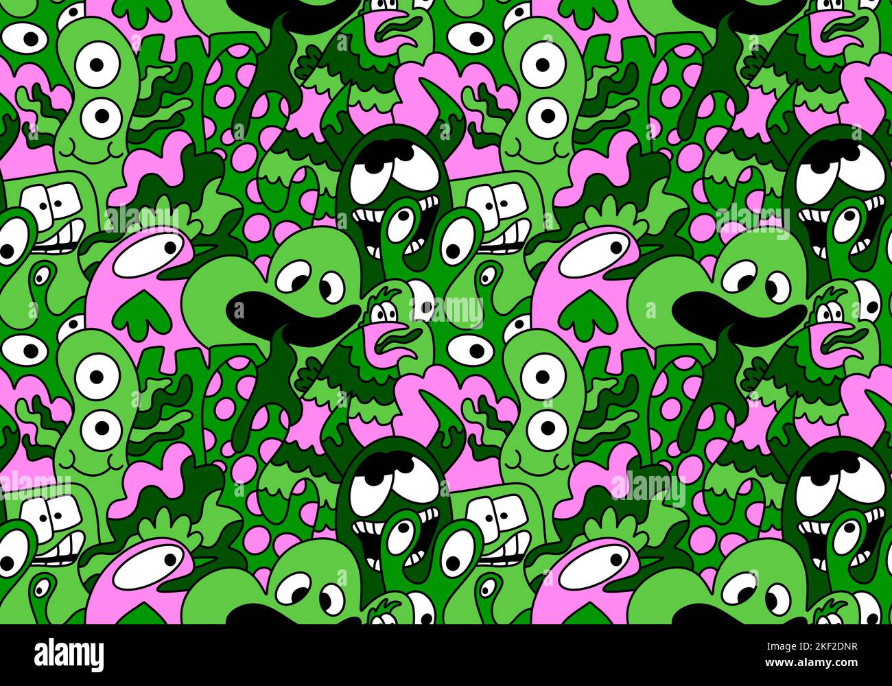 Cartoon doodle monsters seamless aliens and animals pattern for ...
