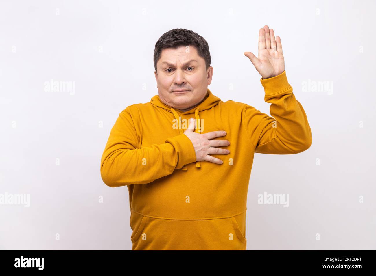 Man pledging hand on hi-res stock photography and images - Alamy