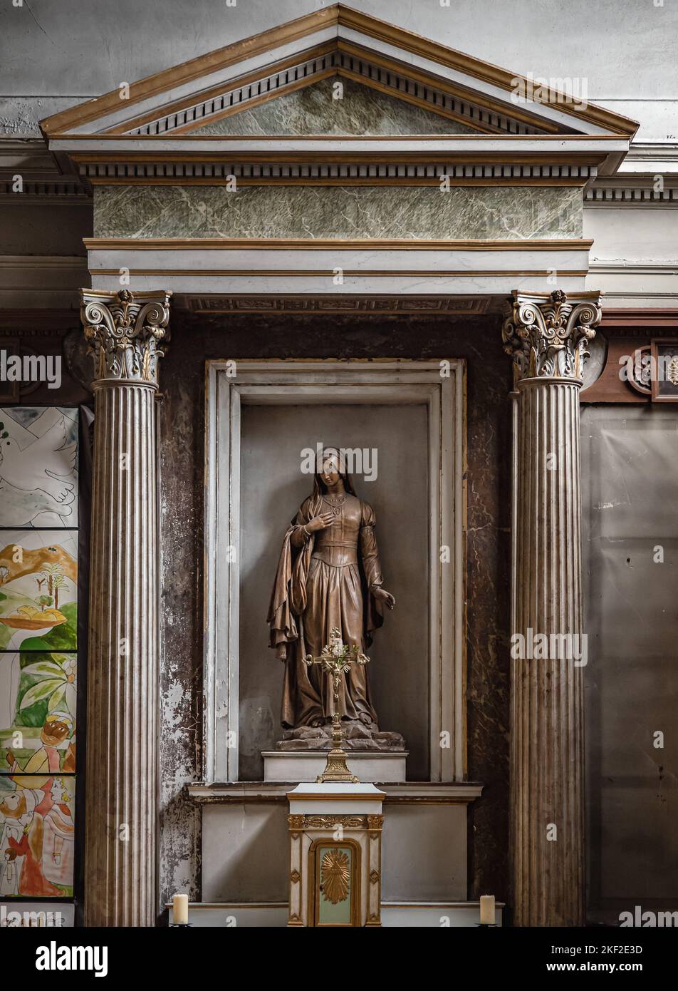 Ancient sculpture in one of the churches of Paris. Antique art. France ...