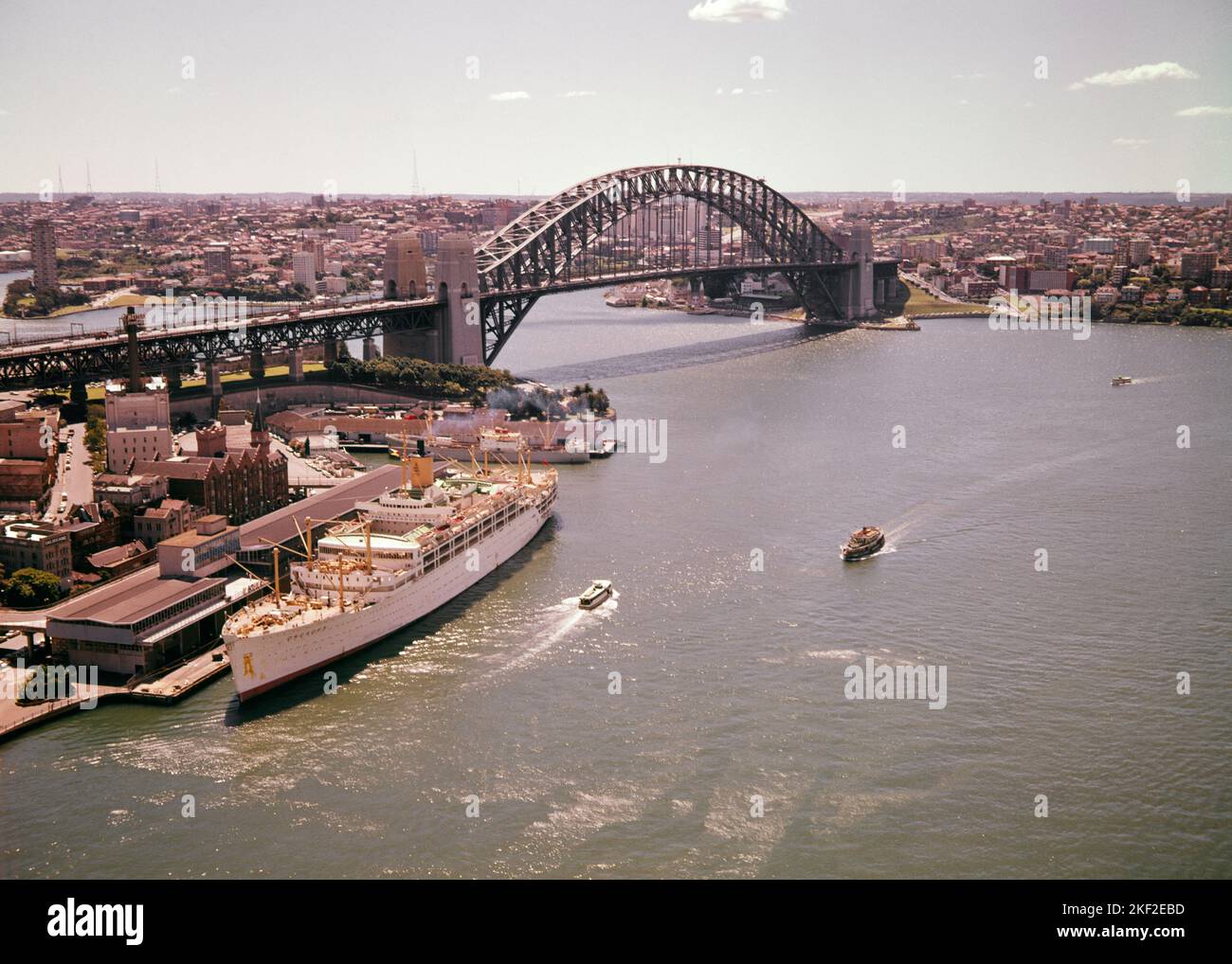 1950s 1960s CRUISE SHIP DOCKED IN PORT JACKSON BEFORE THE OPERA HOUSE ...