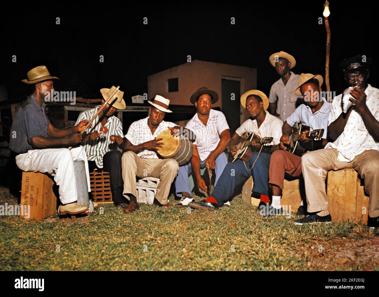 1940s 1950s 7 MEN PLAYING IN A LOCAL NATIVE BAND GUITARS DRUMS MARACAS ...