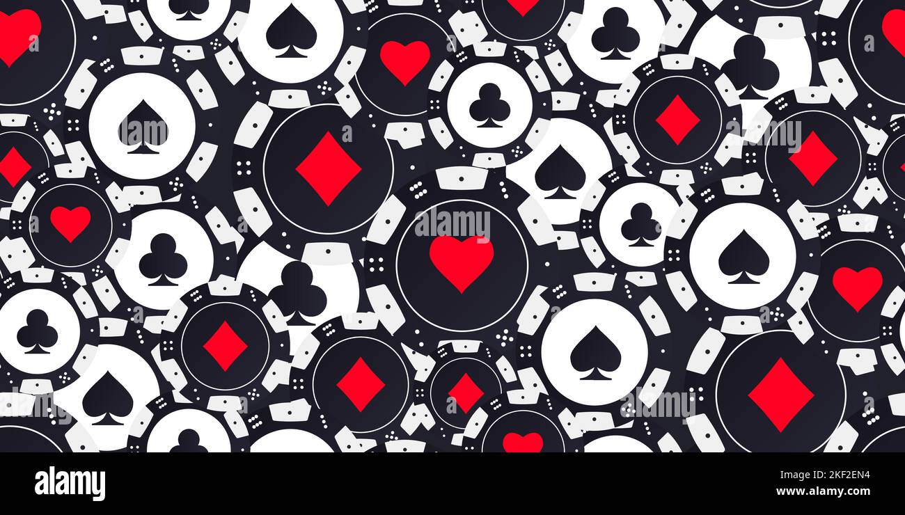 Seamless pattern of black white poker chips. Tokens with symbols of ...