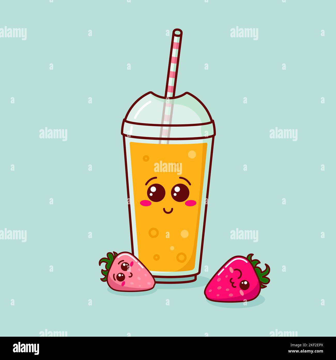 Cute illustration with isolated cartoon cocktail and Strawberries Stock ...