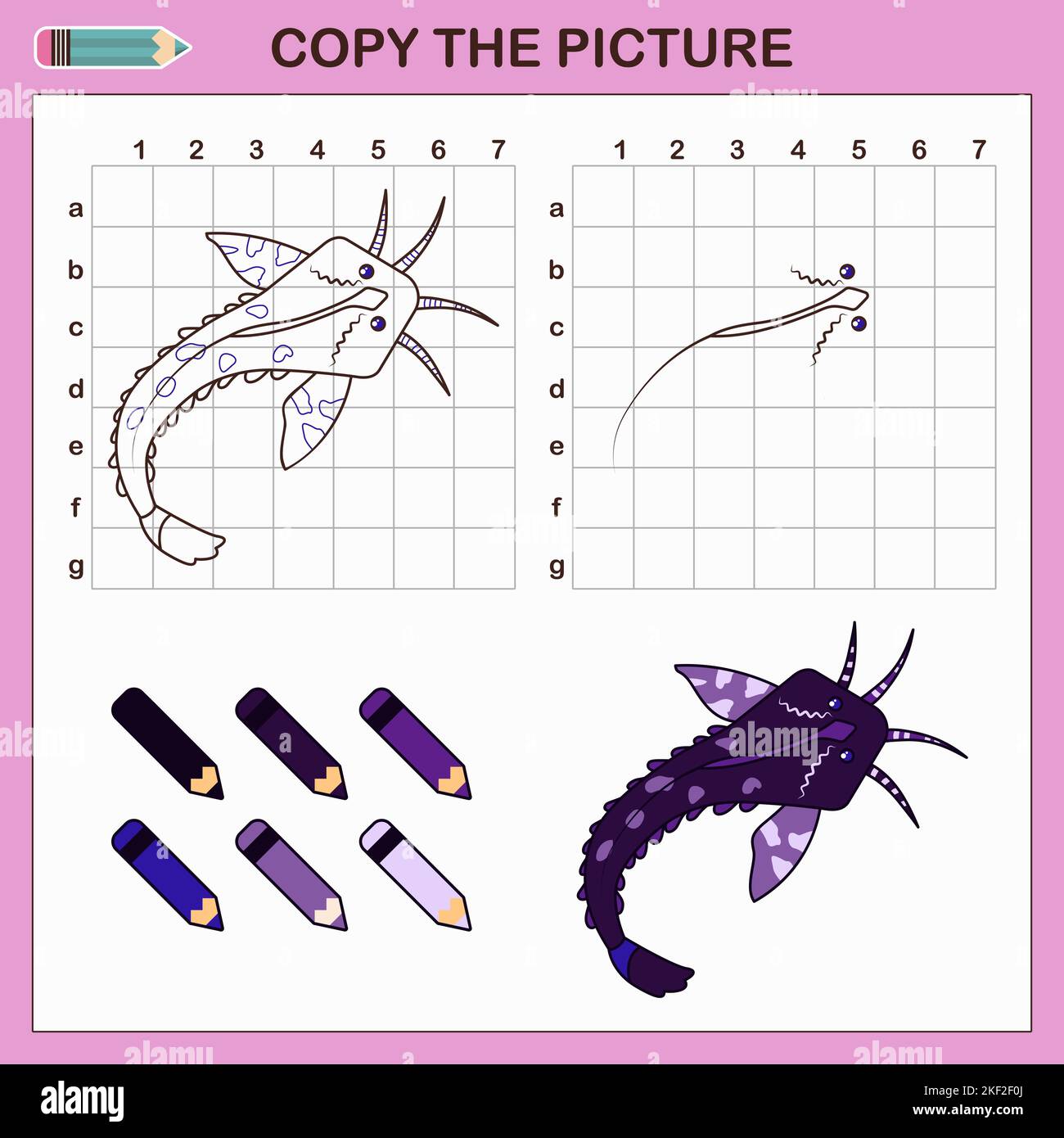 Copy drawing of Agamix Fish. Vector draw worksheet with cute fish Stock ...