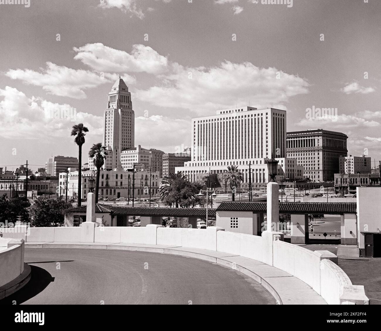 1950s SKYLINE SHOWING CITY HALL TOWER AND CIVIC CENTER LOS ANGELES ...
