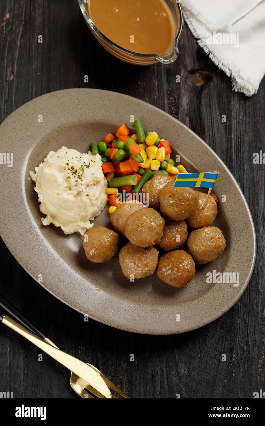Swedish Traditional Meatballs with Boiled Vegetable. Mashed Potatoes ...