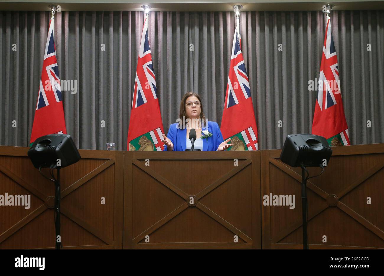 Manitoba Premier Heather Stefanson speaks at a news conference prior to ...