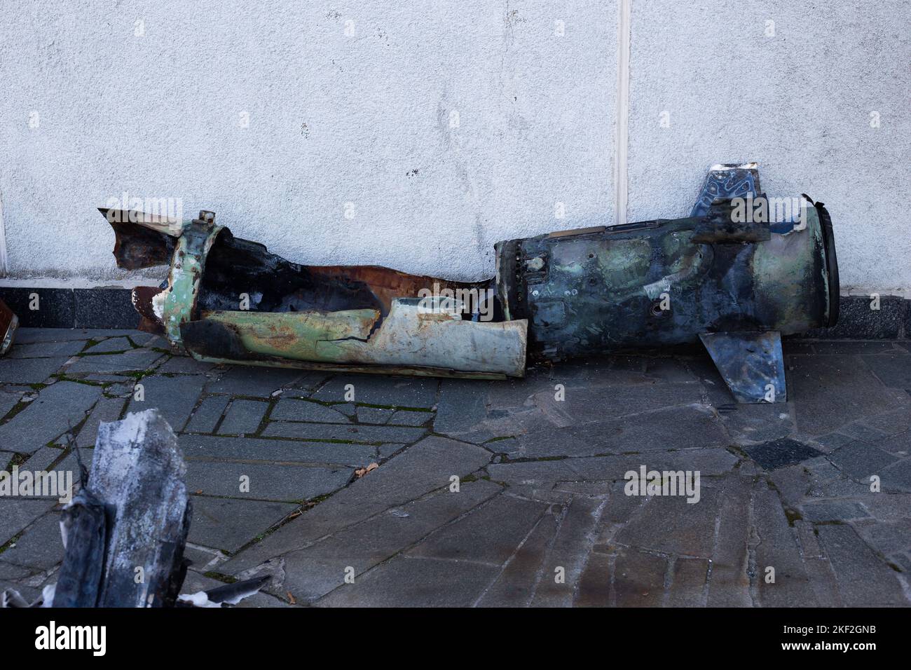 Destroyed Russian rocket lies on the road Stock Photo - Alamy