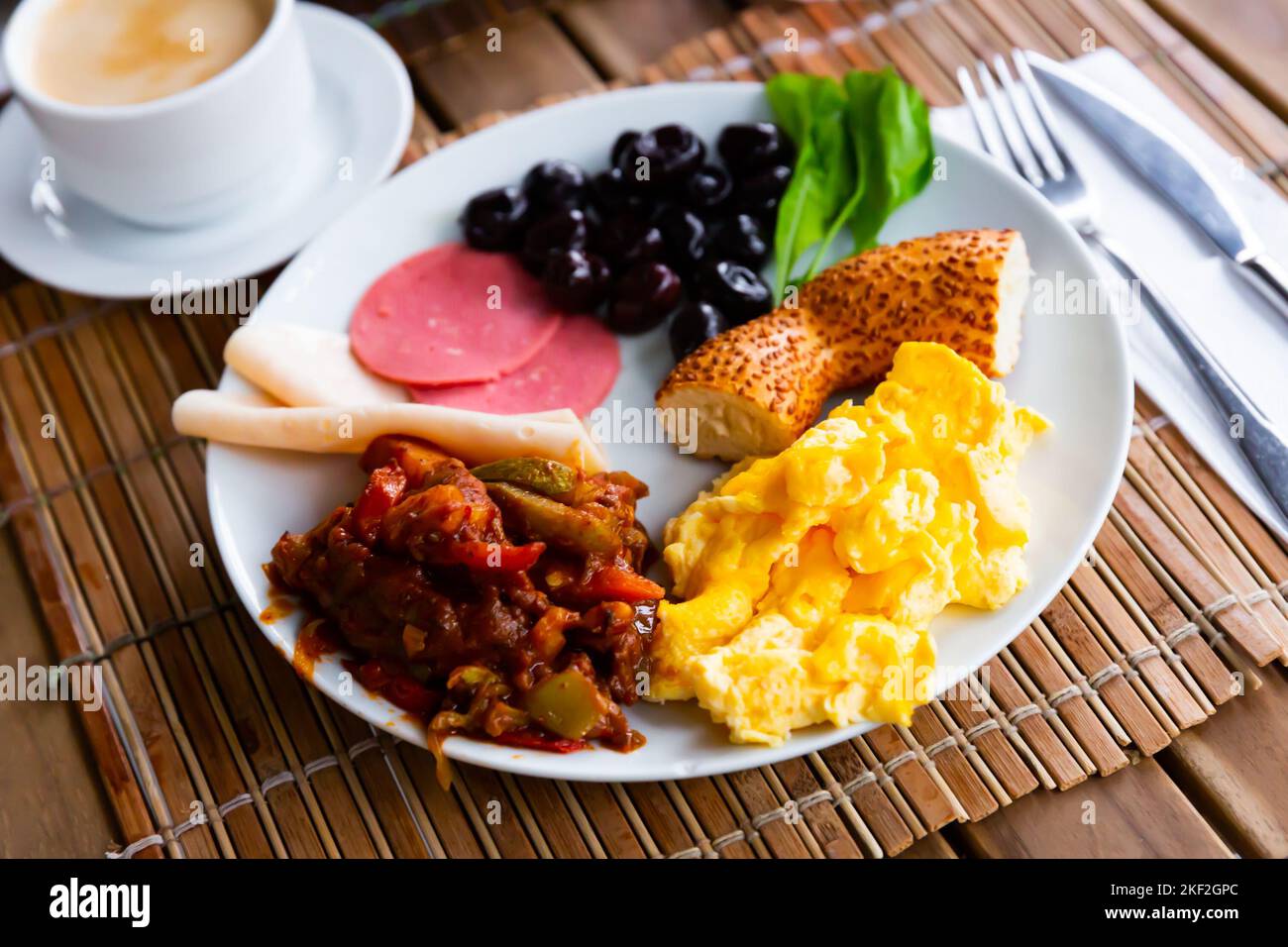 Halal breakfast at the hotel Stock Photo - Alamy