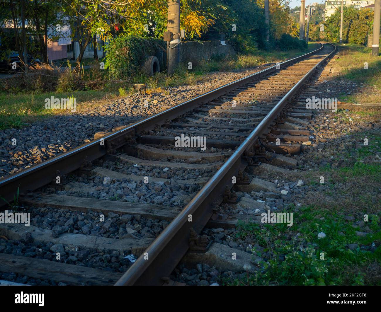 Railway tracks. Rails going around the corner. Transport. road concept ...