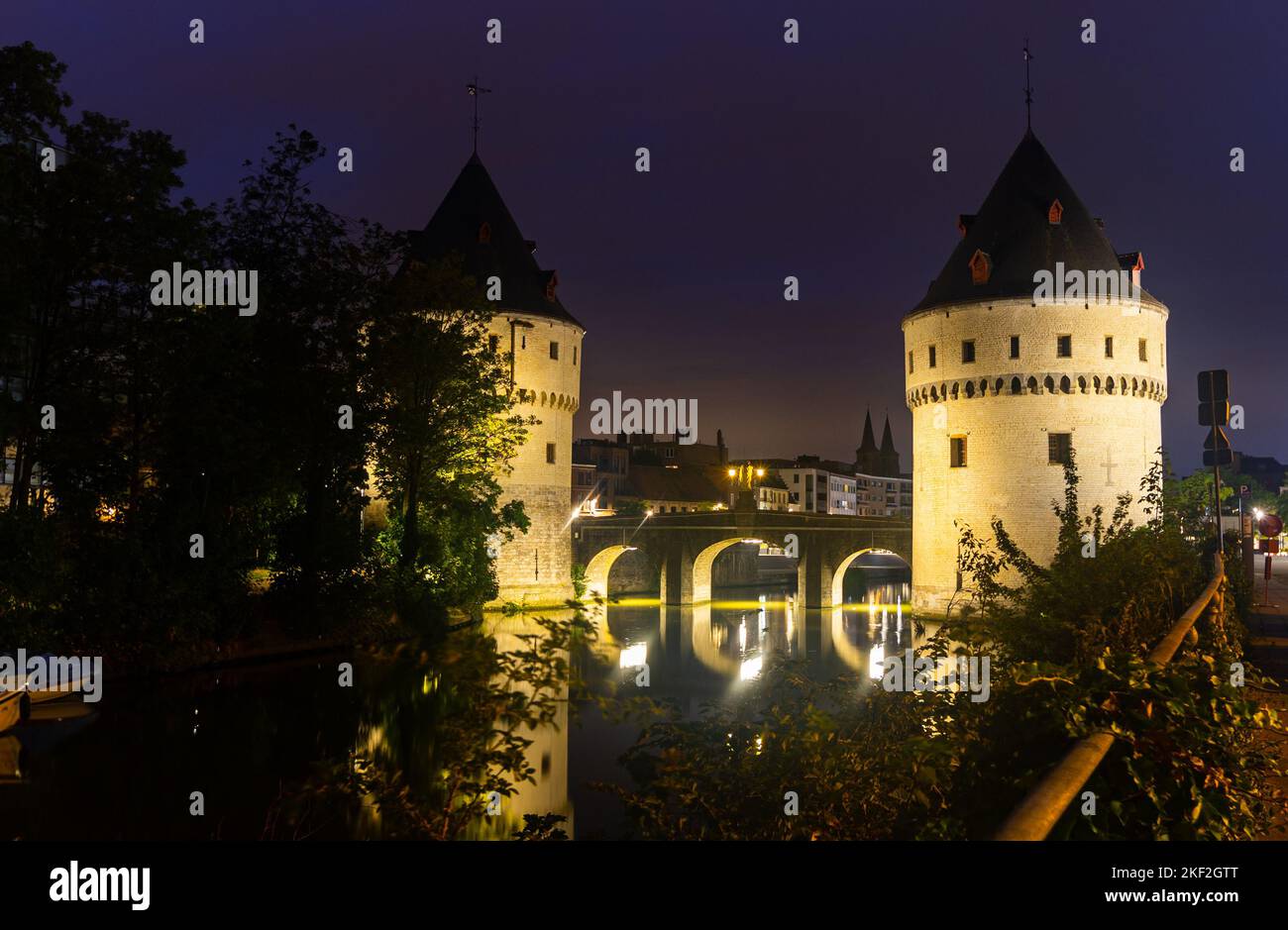 Broel Towers along the river Lys, Kortrijk Stock Photo - Alamy