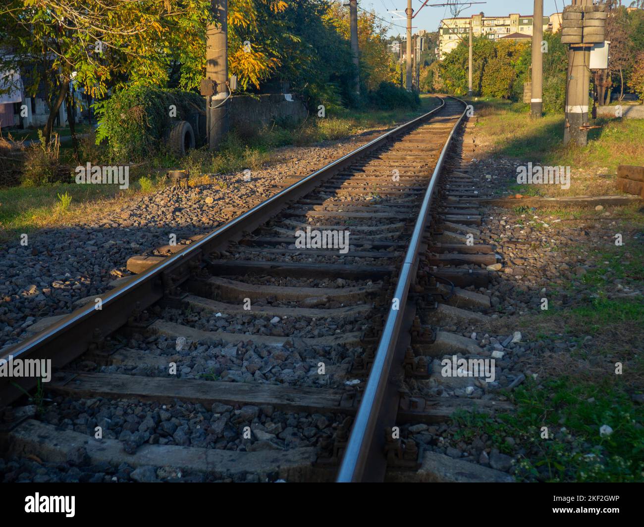 Railway tracks. Rails going around the corner. Transport. road concept ...