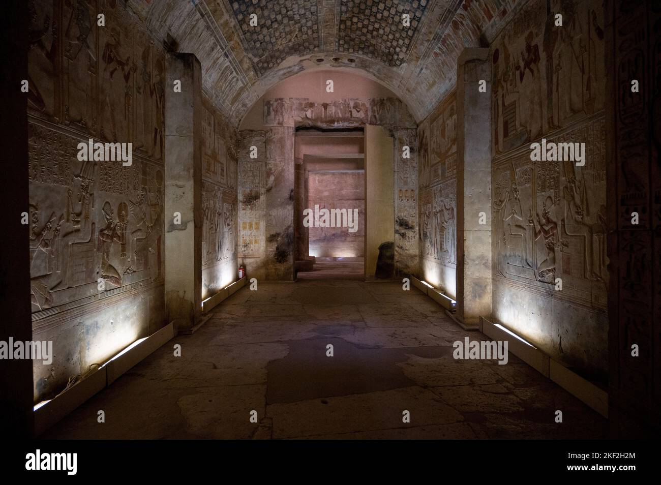 Beautiful ancient wall reliefs inside an Egyptian temple building Stock ...