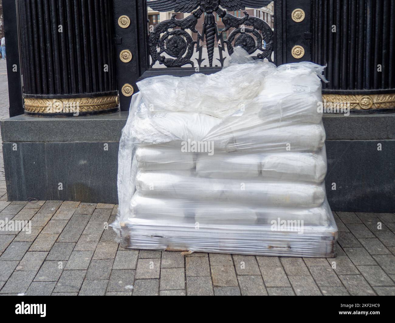 Bags with material for construction. Bags with cement. Construction ...