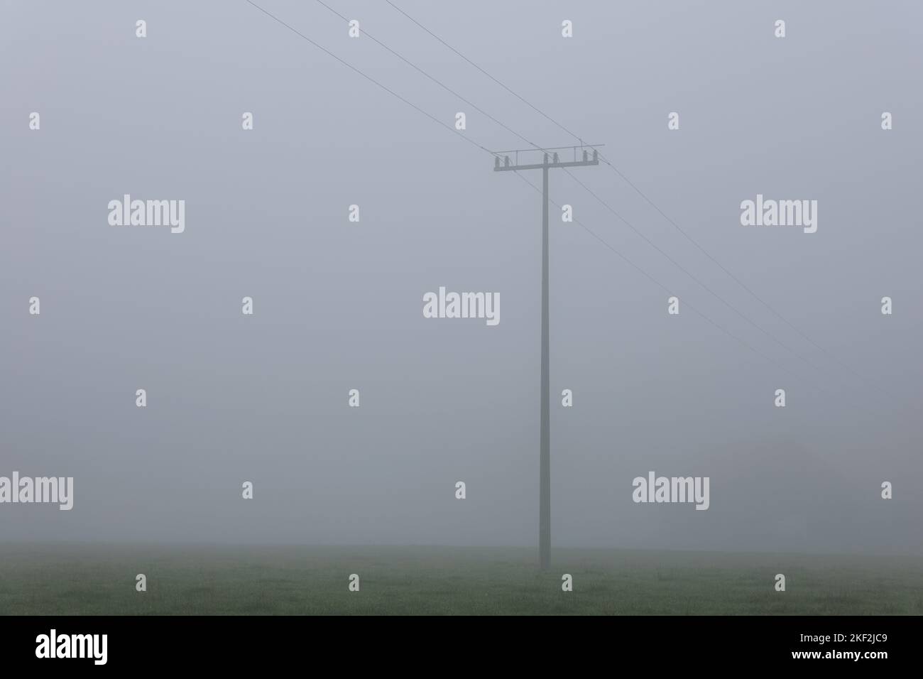 electric line in thick fog Stock Photo - Alamy