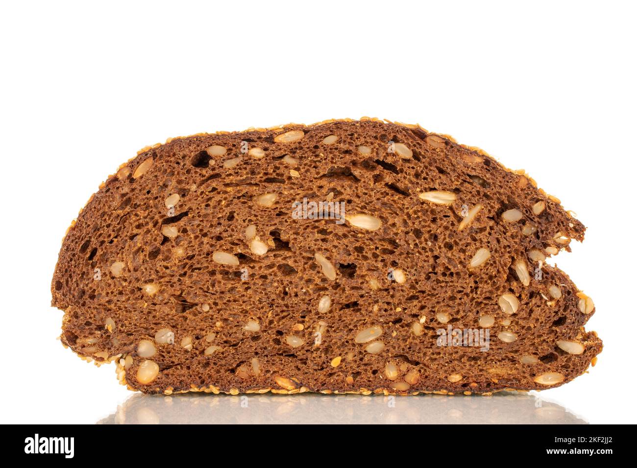 One slice of rye multigrain bread, macro, isolated on white background ...